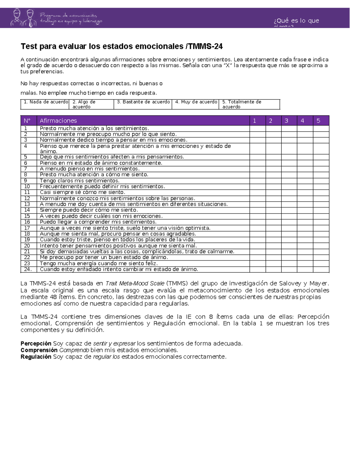 Test de Evaluación de Estados Emocionales TMMS-24 - Studocu