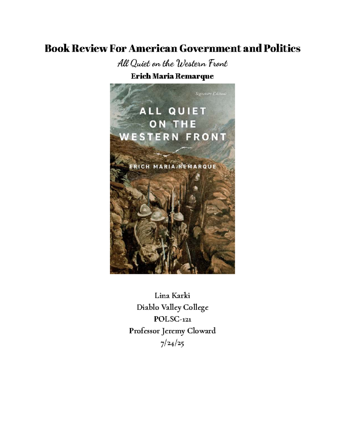 Book Review: American Politics & War Themes in All Quiet on the Western ...