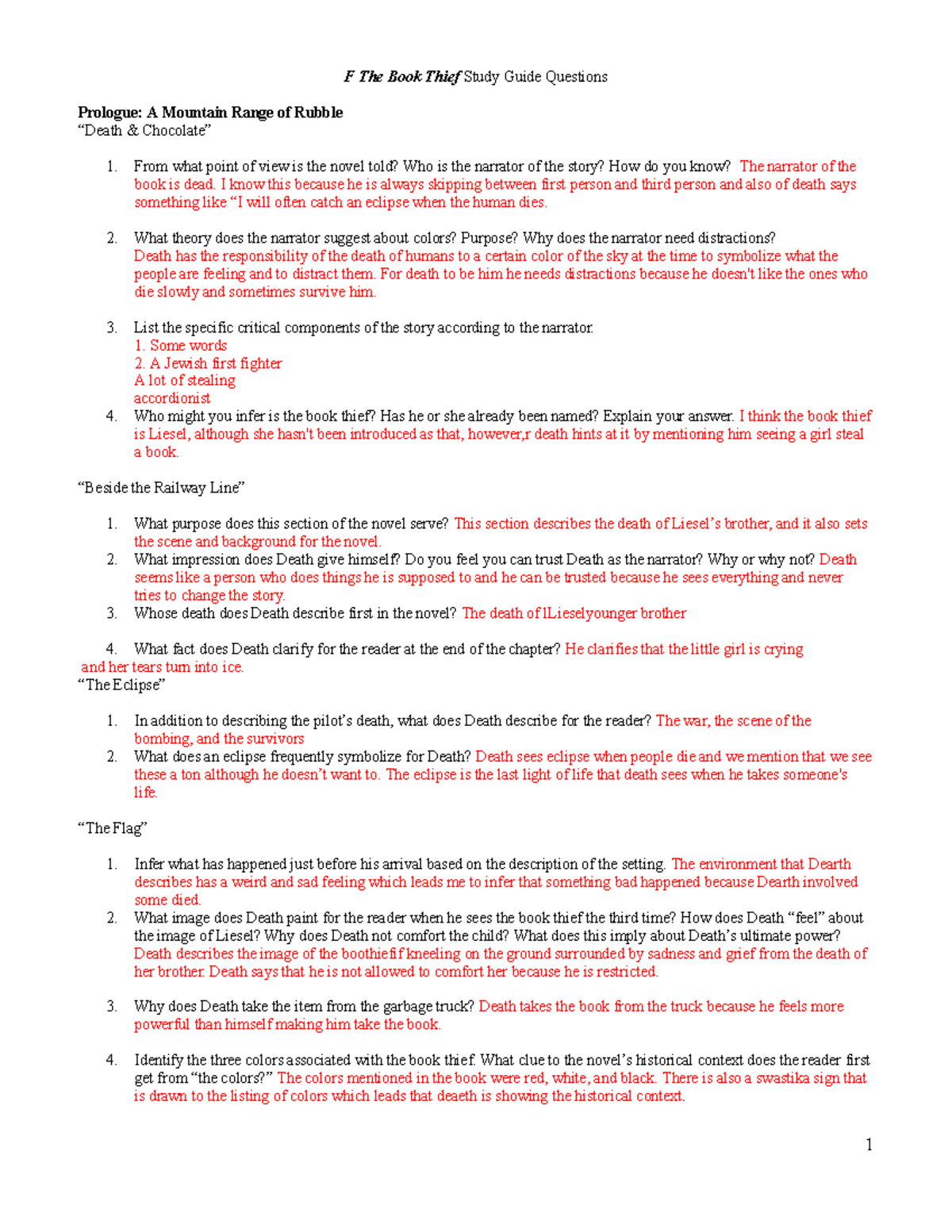 The Book Thief (ENG-101) Study Guide Questions and Analysis - Studocu