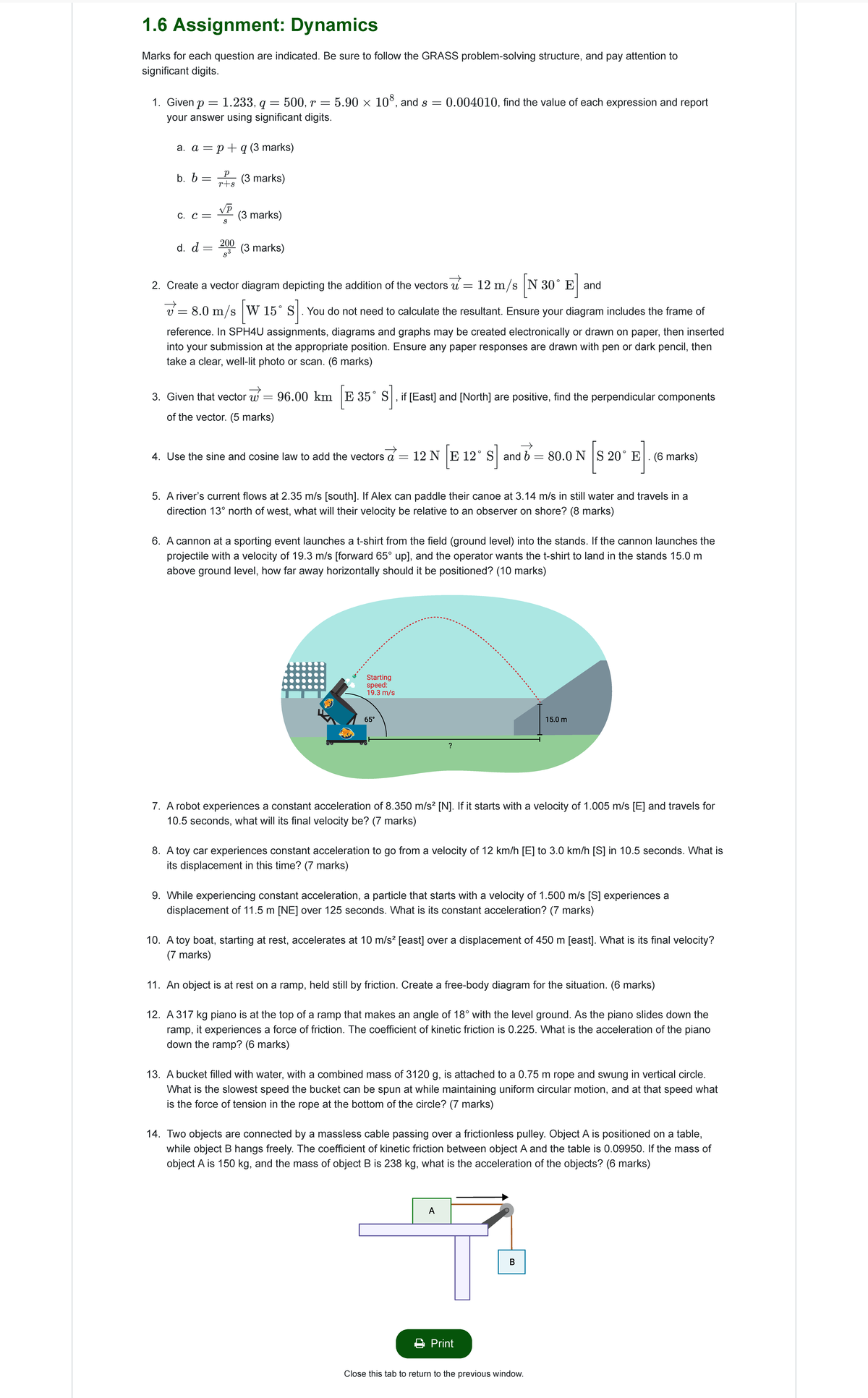1.6 Assignment: Dynamics - Significant Digits & Vector Analysis - Studocu