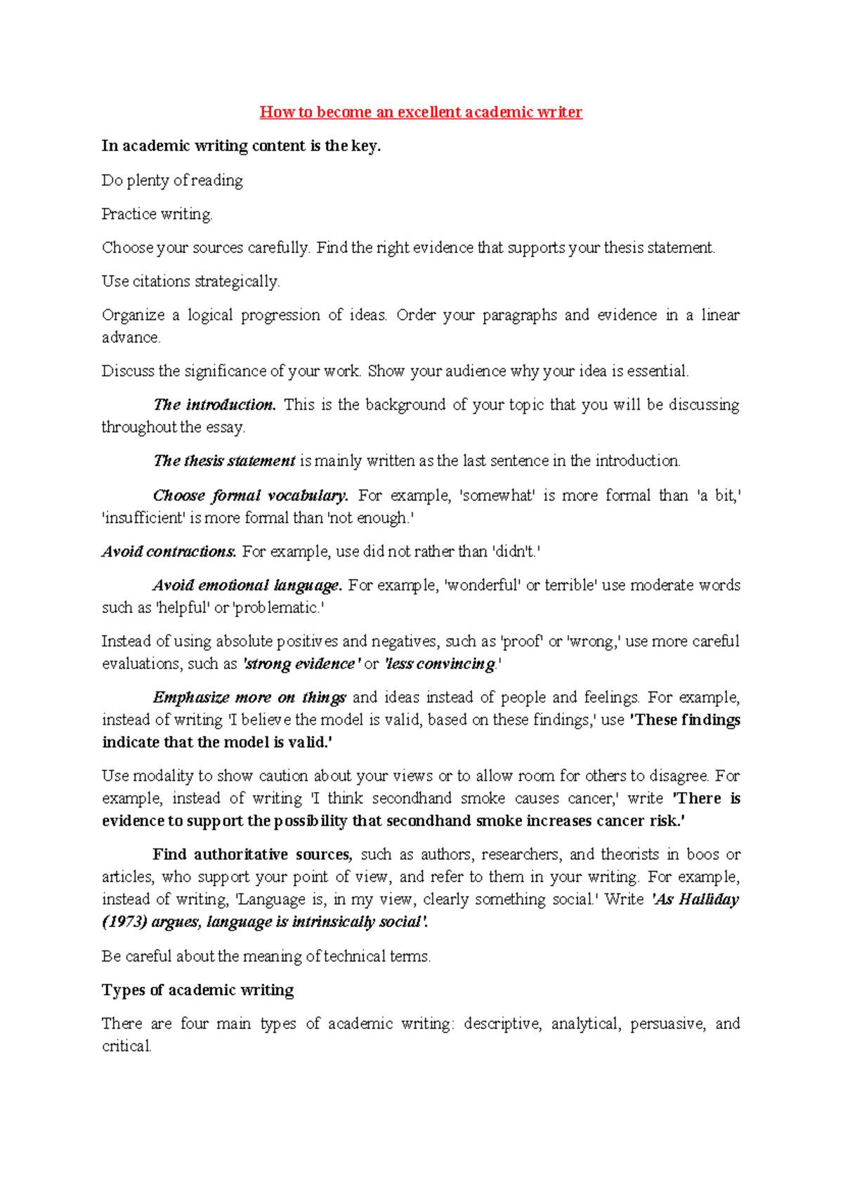 Guidelines for Effective Academic Writing Techniques - ACAD101 - Studocu