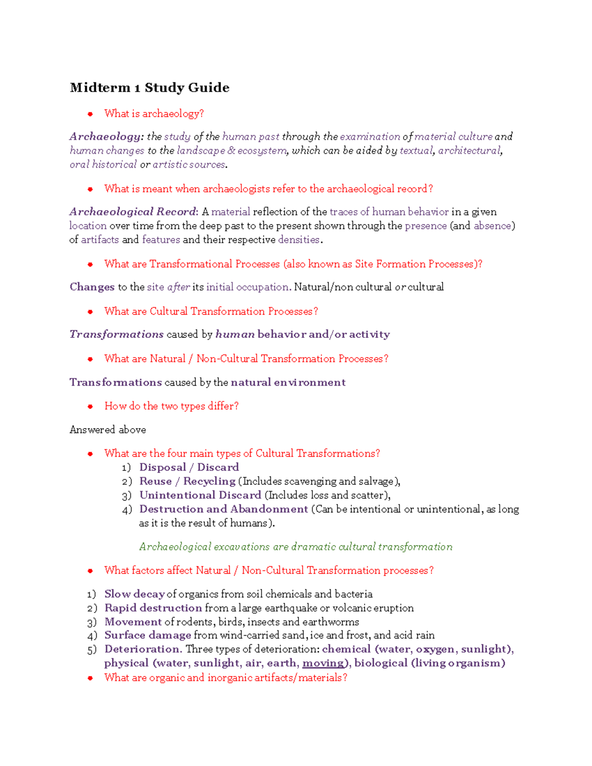 Archeology Midterm 1 Study Guide - Midterm 1 Study Guide What is archaeology? Archaeology: the ...