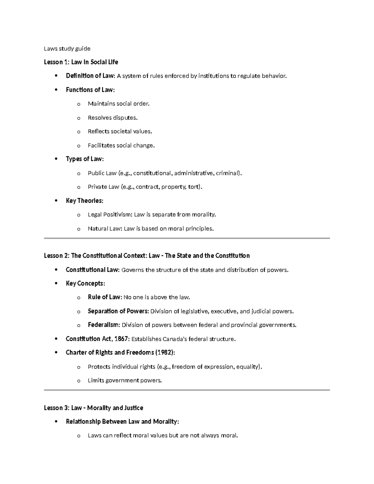 Laws study guide - Laws study guide Lesson 1: Law in Social Life ...