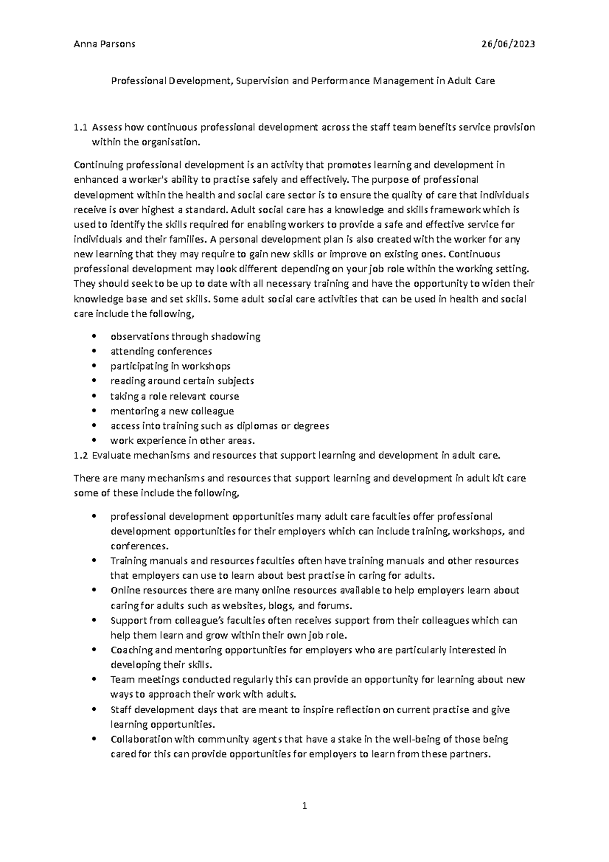 Unit 6: Professional Development in Adult Care - Supervision & Learning ...