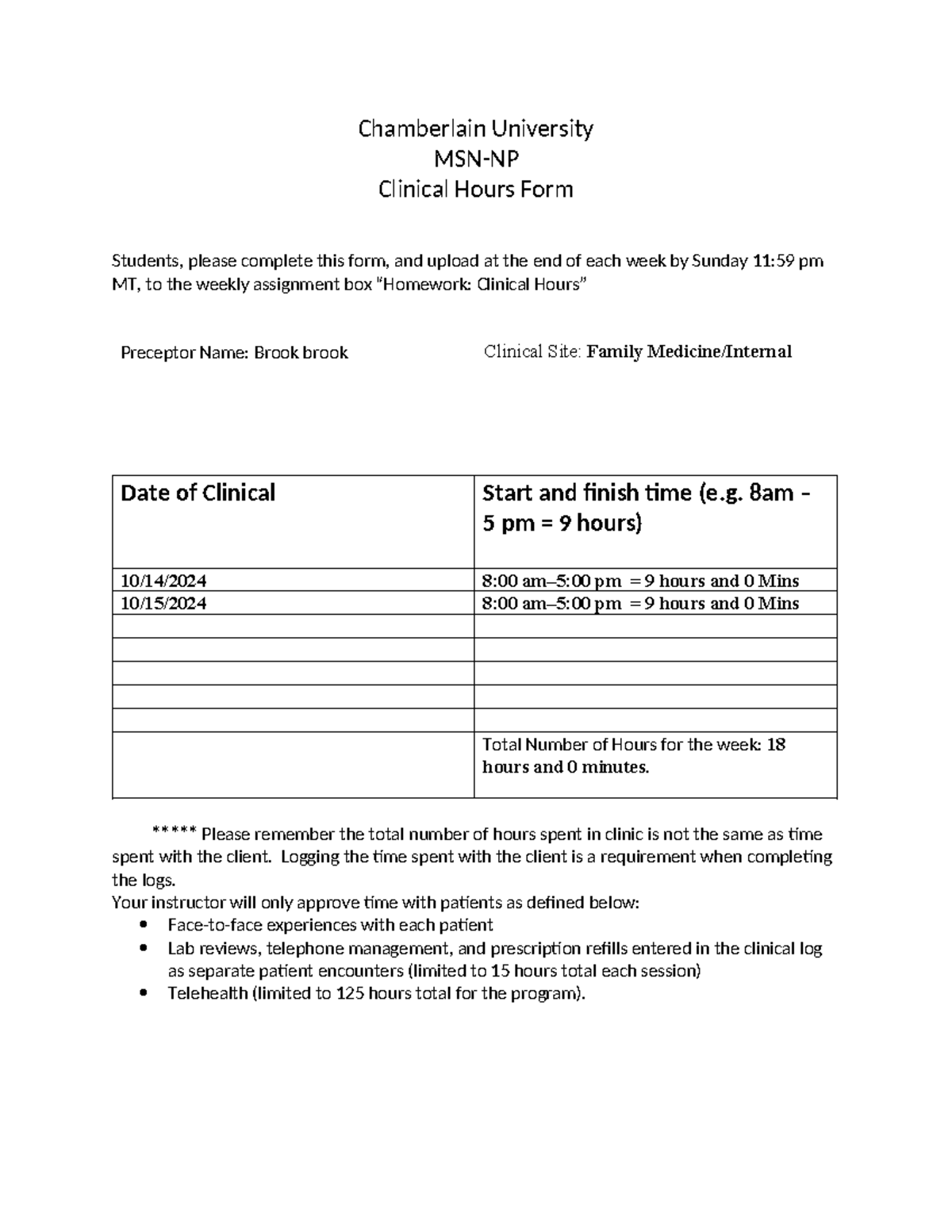 MSN-NP Clinical Hours Submission Form - Week 3 Documentation - Studocu