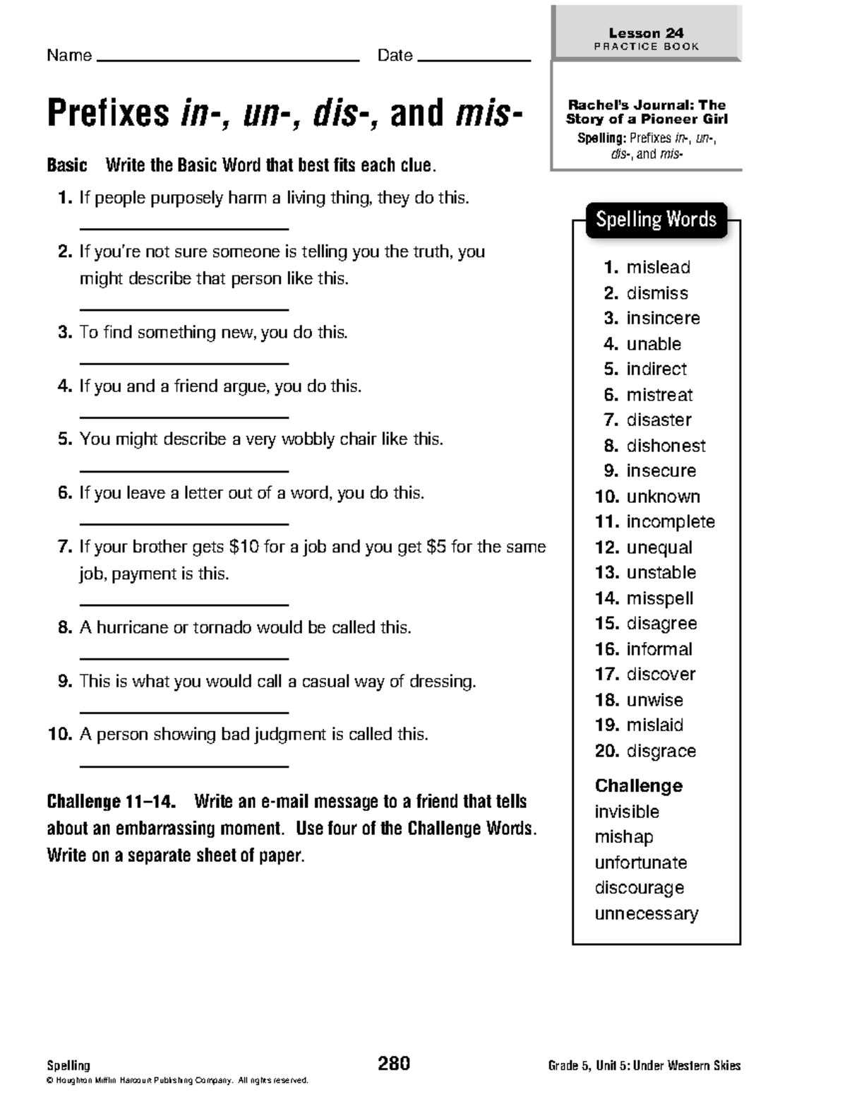 Prefixes in-, un-, dis-, and mis-: Lesson 24 Spelling Practice - Studocu