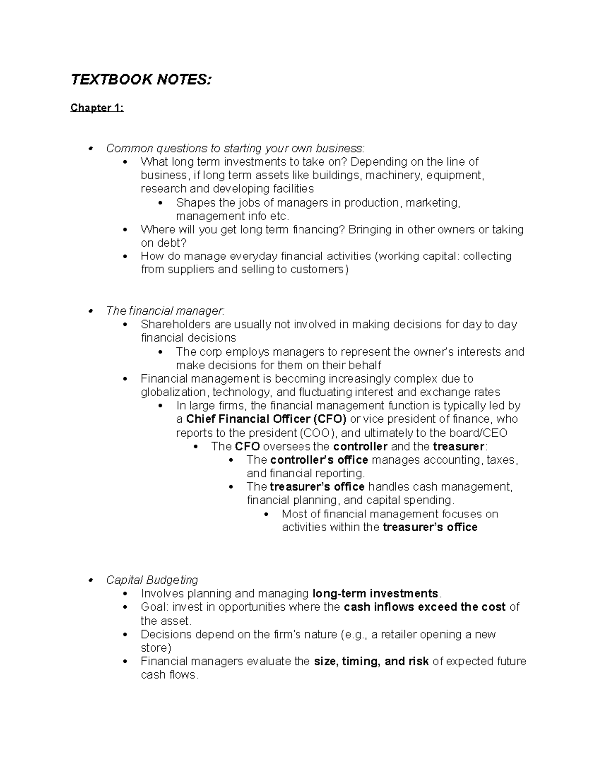 Finance 2310: Chapter 1 - Starting Your Own Business & Financial ...
