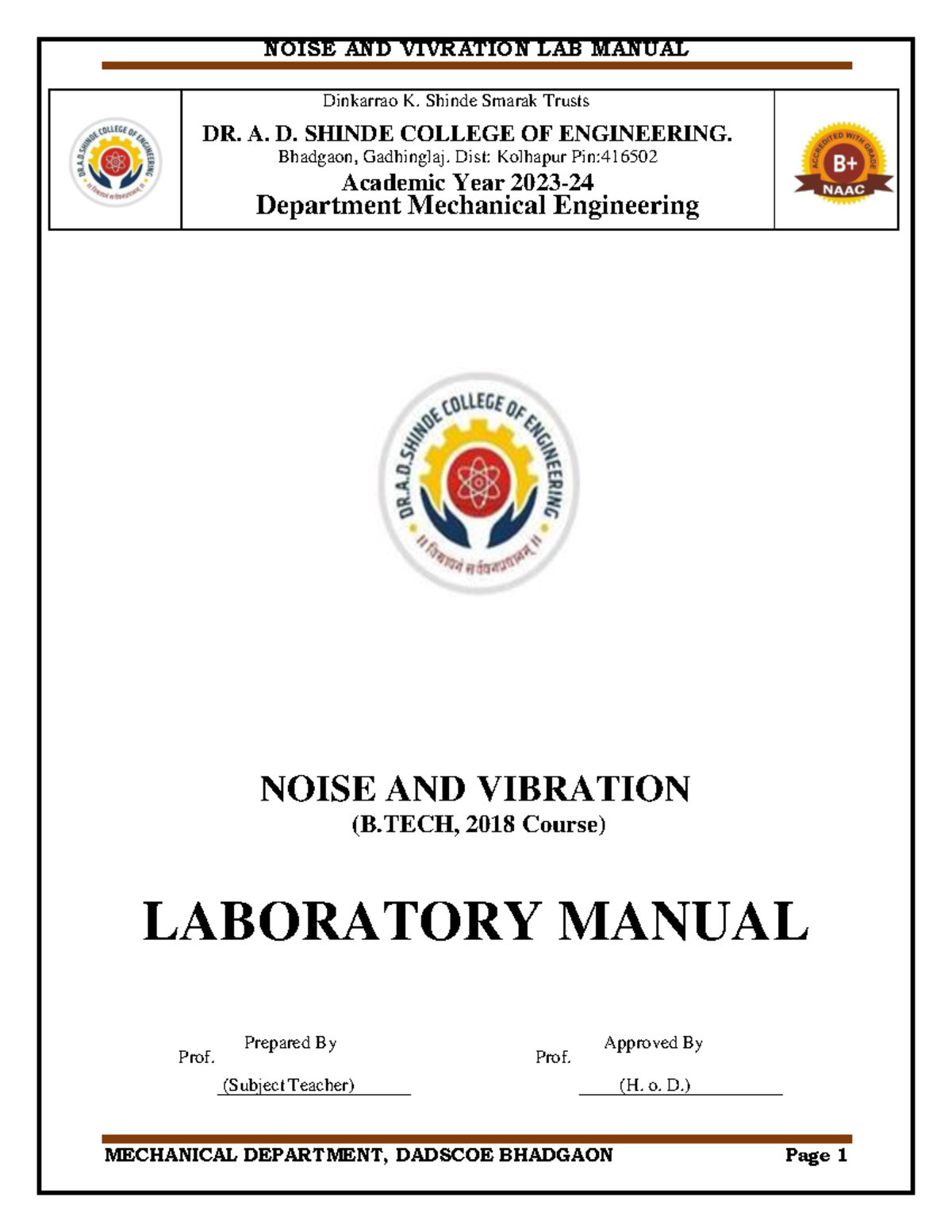 B.TECH 2018 Noise and Vibration Lab Manual - Experiments & Procedures ...