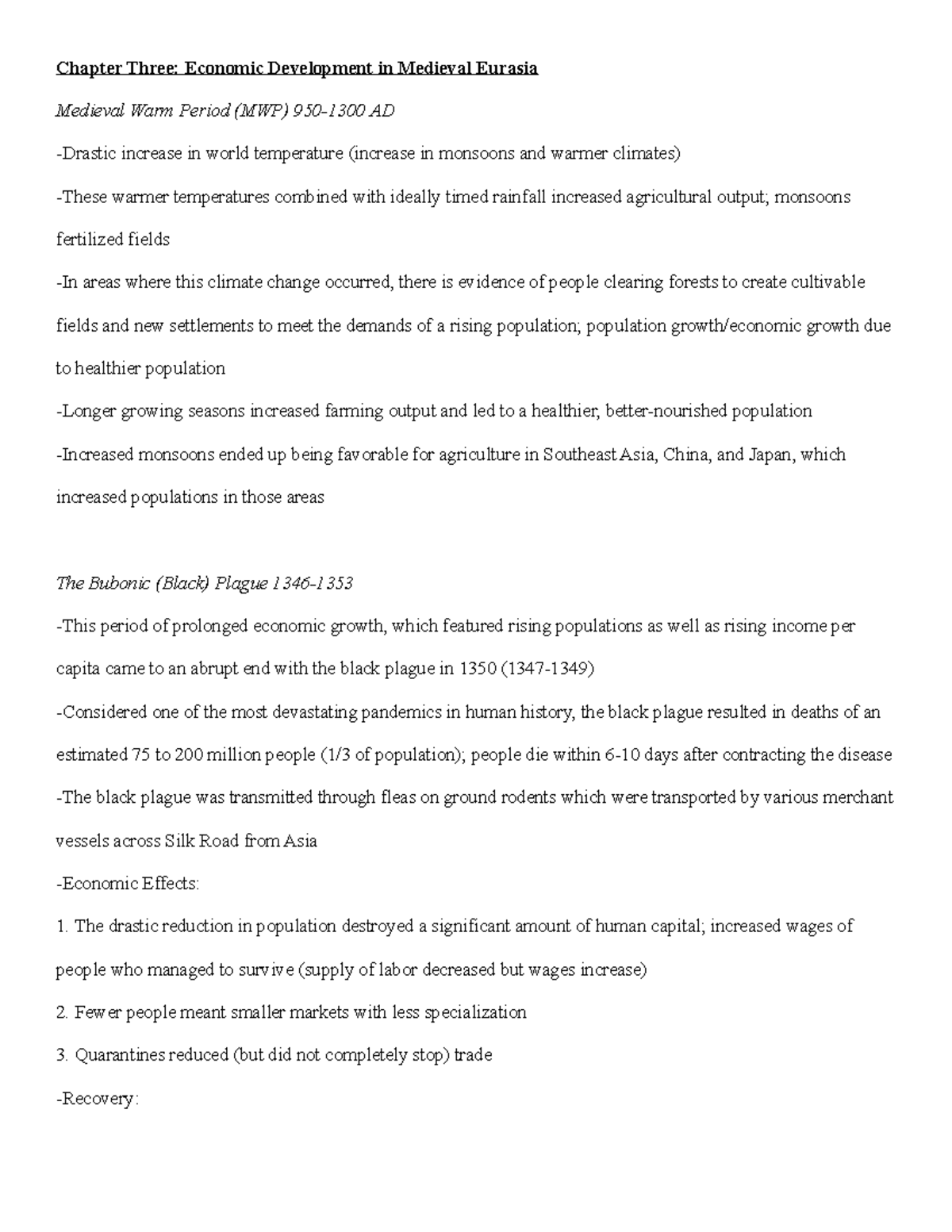 Chapter Three Notes: Economic Development in Medieval Eurasia-Professor ...