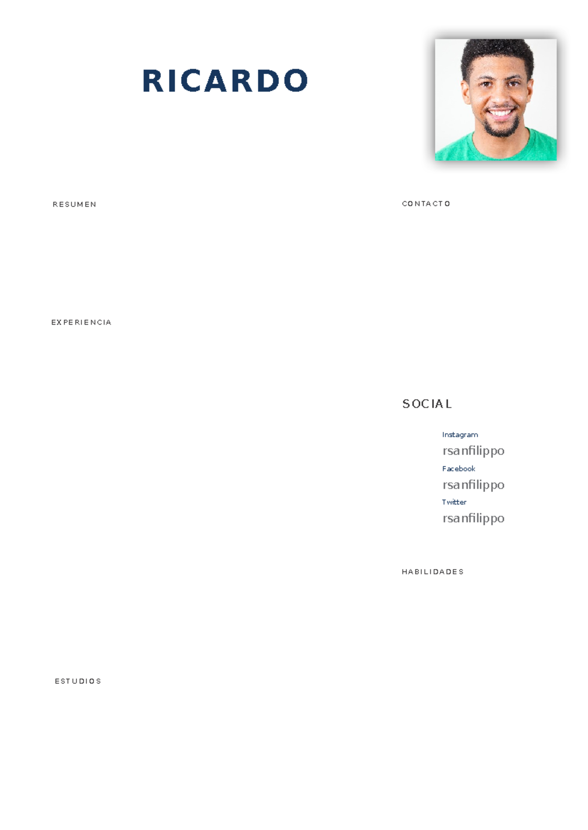 CV14 - Ricardo Sanfilippo's Comprehensive Resume Overview - Studocu