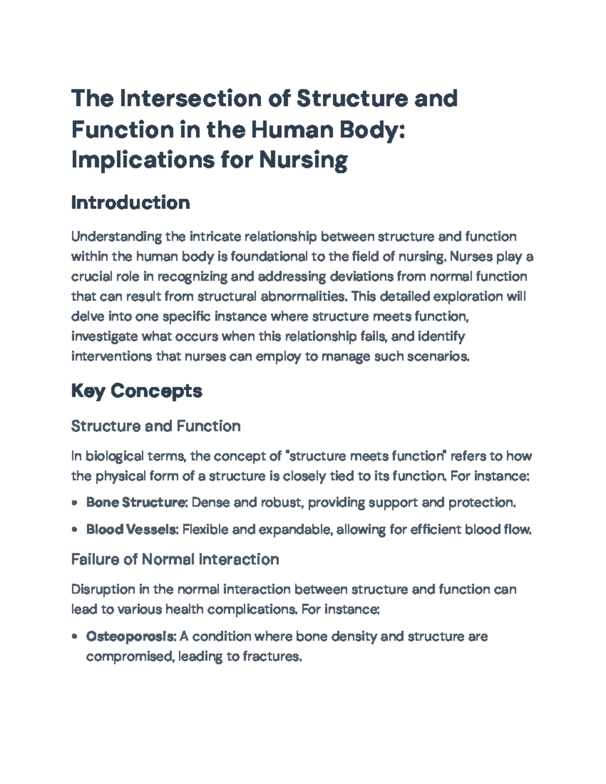 Nursing Implications of Structure and Function in Human Body: Case ...