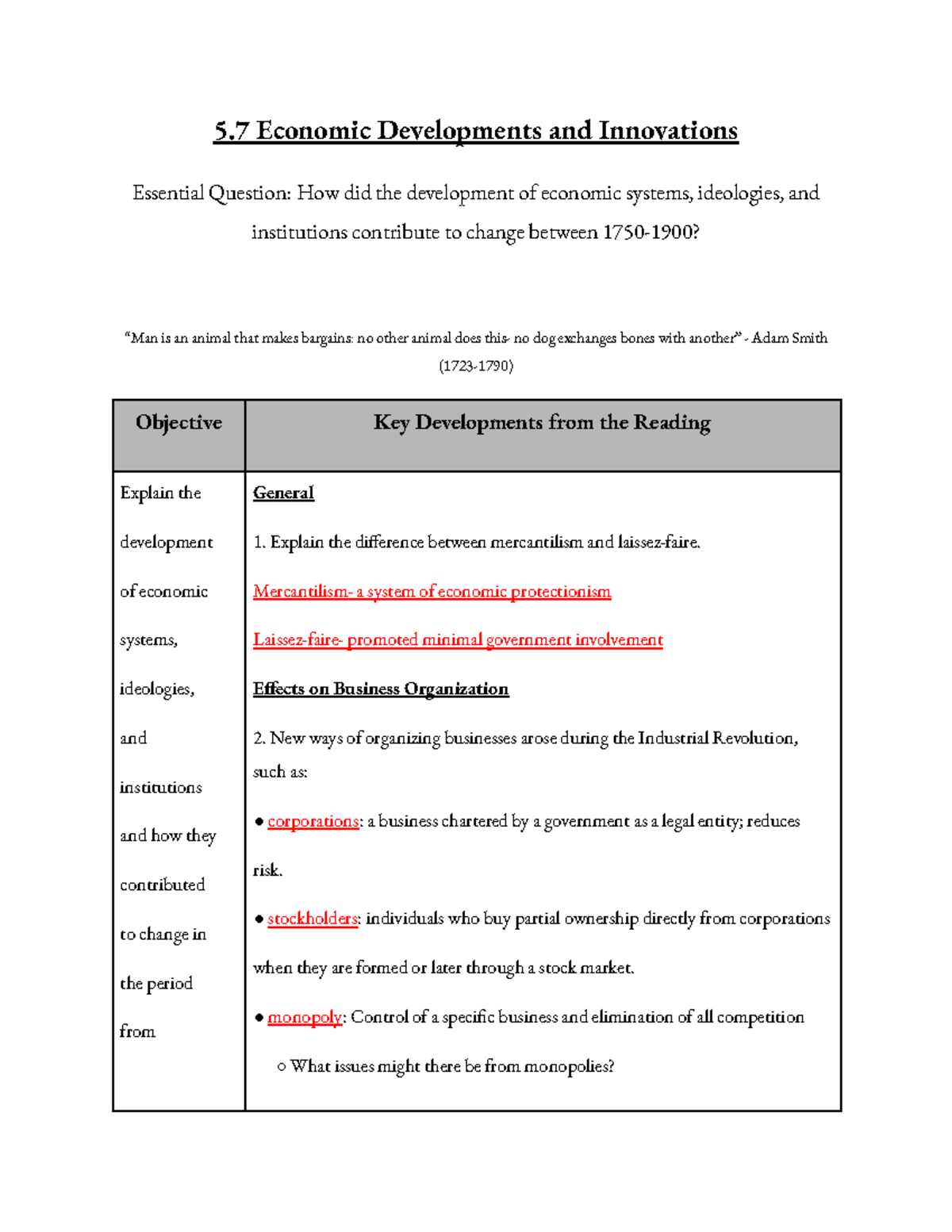 5.7 Guided Reading: Economic Systems and Innovations (1750-1900) - Studocu