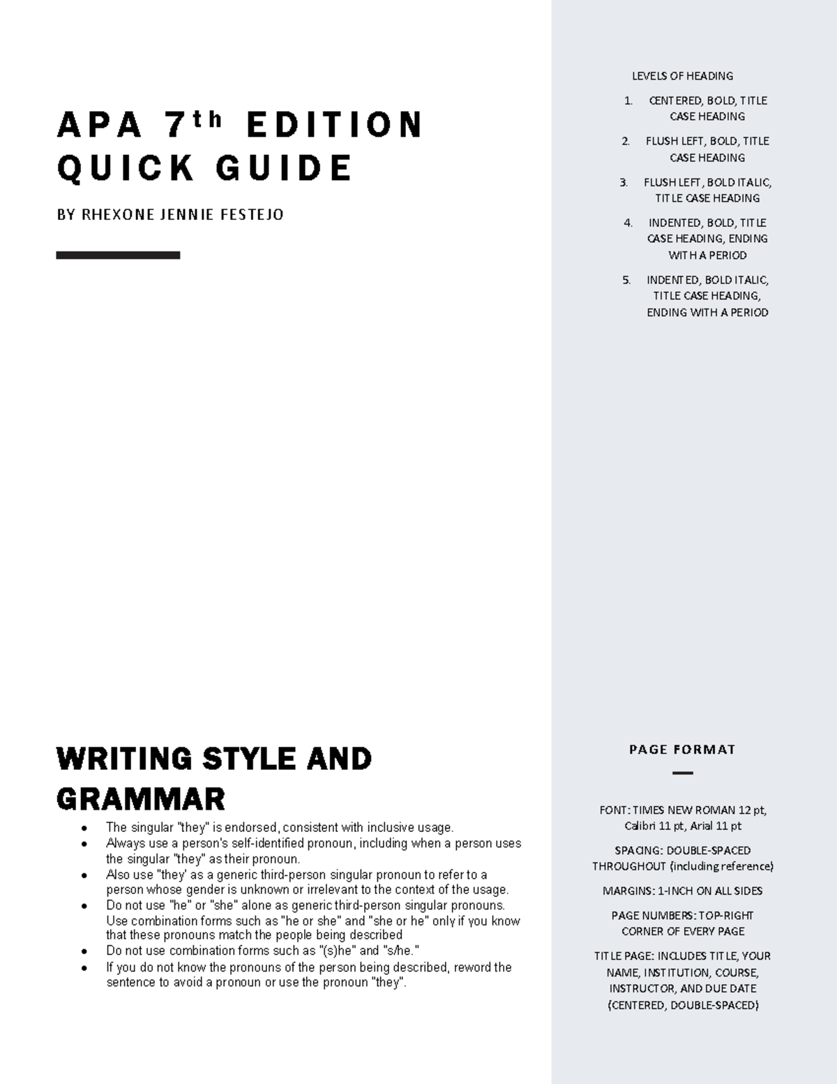 APA 7th Edition Formatting Guide: Headings & Writing Style - Studocu