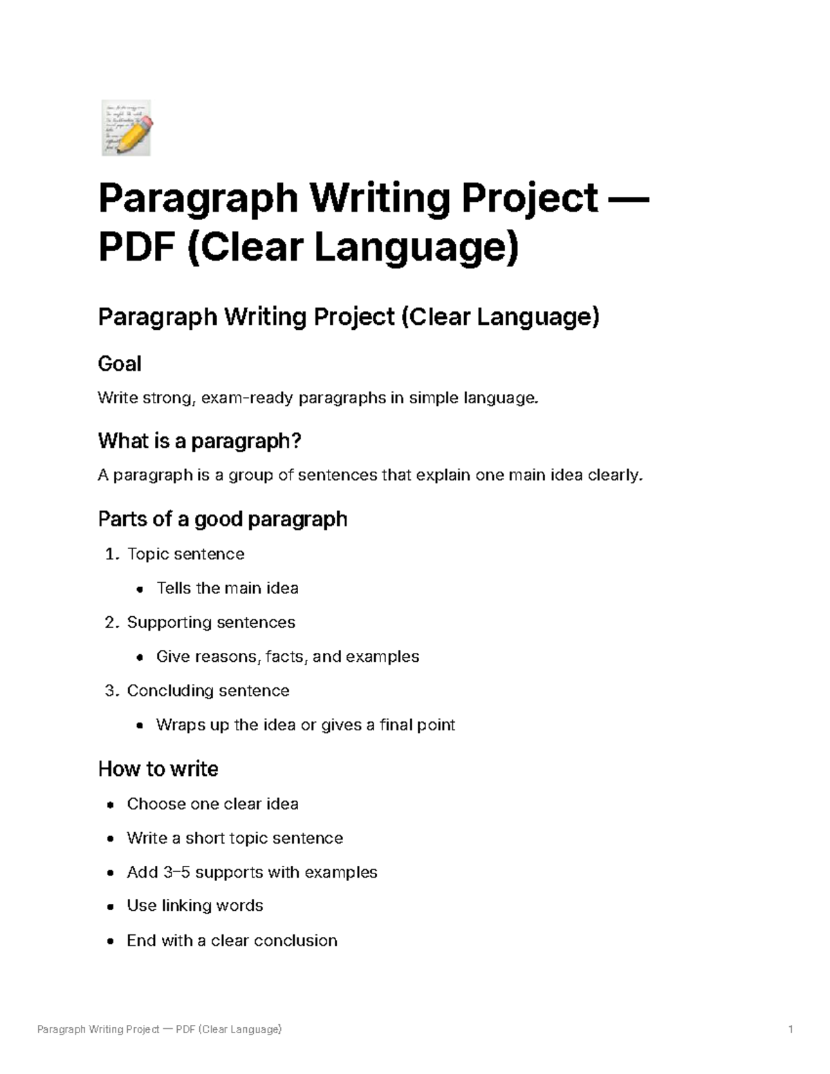 Paragraph Writing Project PDF: Crafting Clear and Strong Paragraphs ...