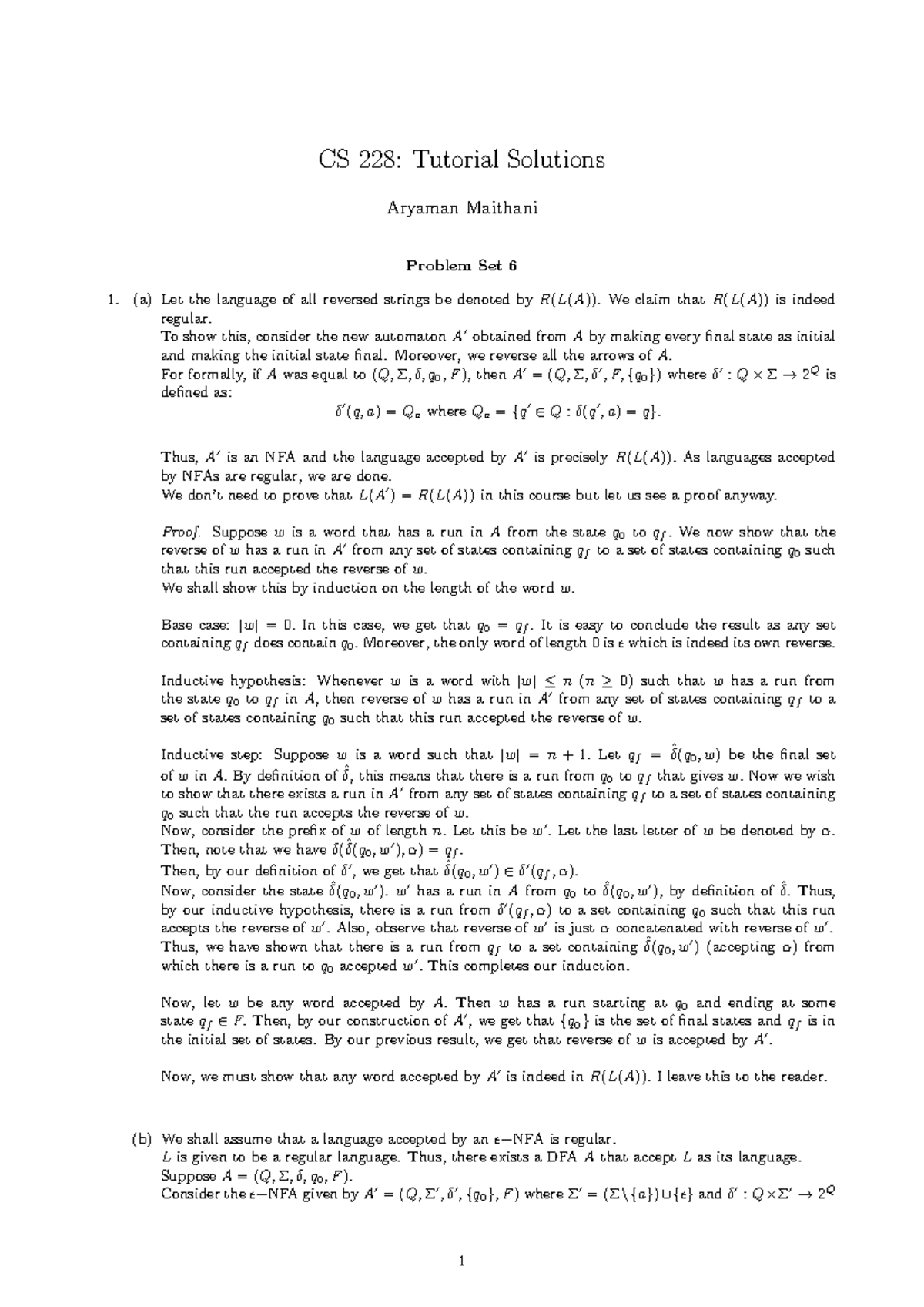 Tutorial 6 Solutions - CS 228: Tutorial Solutions Aryaman Maithani ...