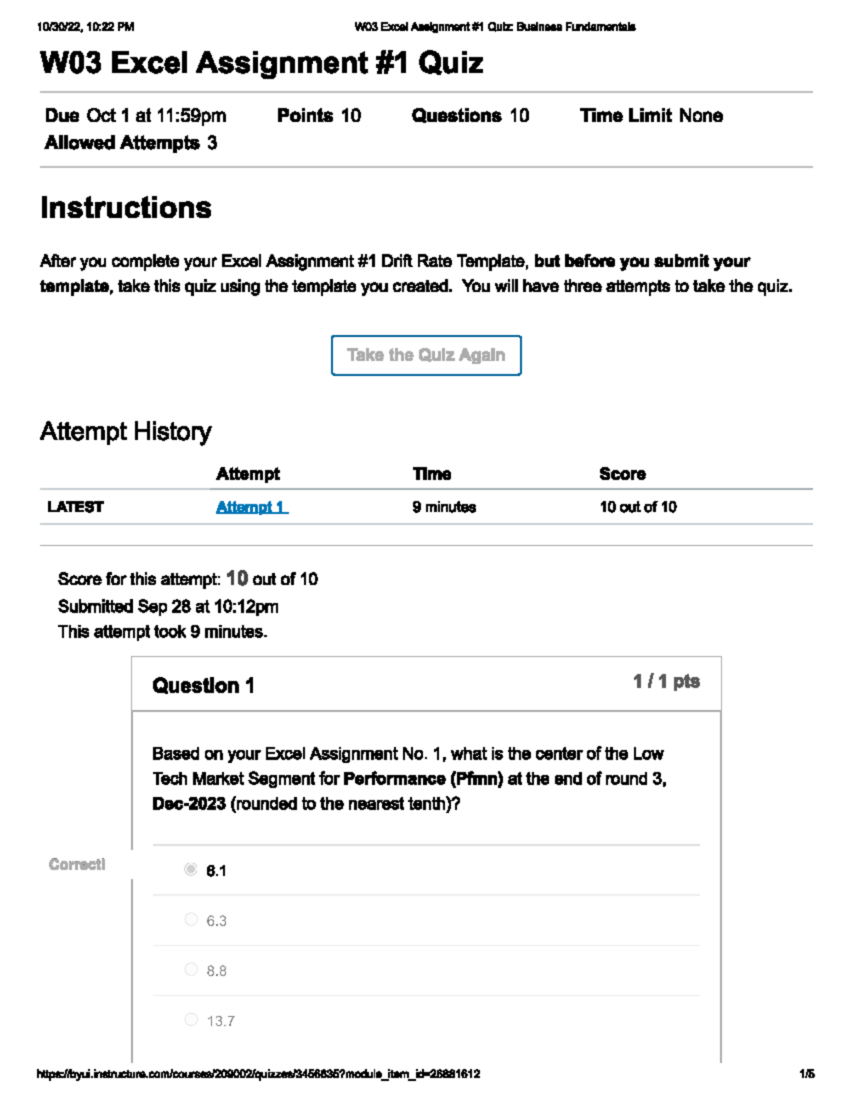 W03 Business Fundamentals Excel Assignment #1 Quiz Review - Studocu