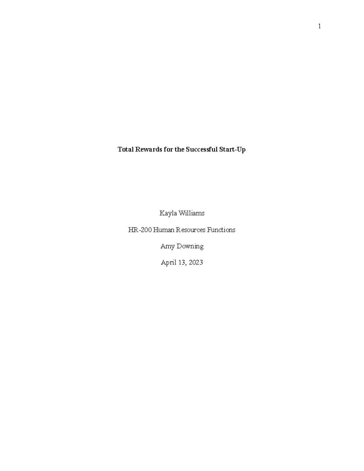 HRM 200 Project Two: Exploring Total Rewards for Start-Up Success - Studocu