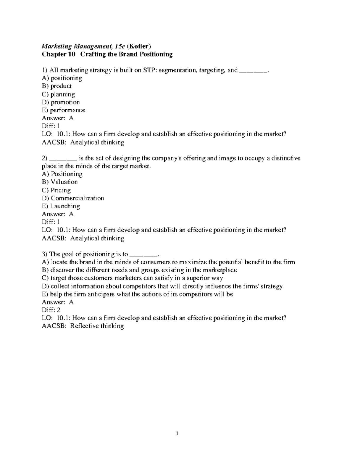 Chapter 10: Brand Positioning Strategies in Marketing Management (15e ...