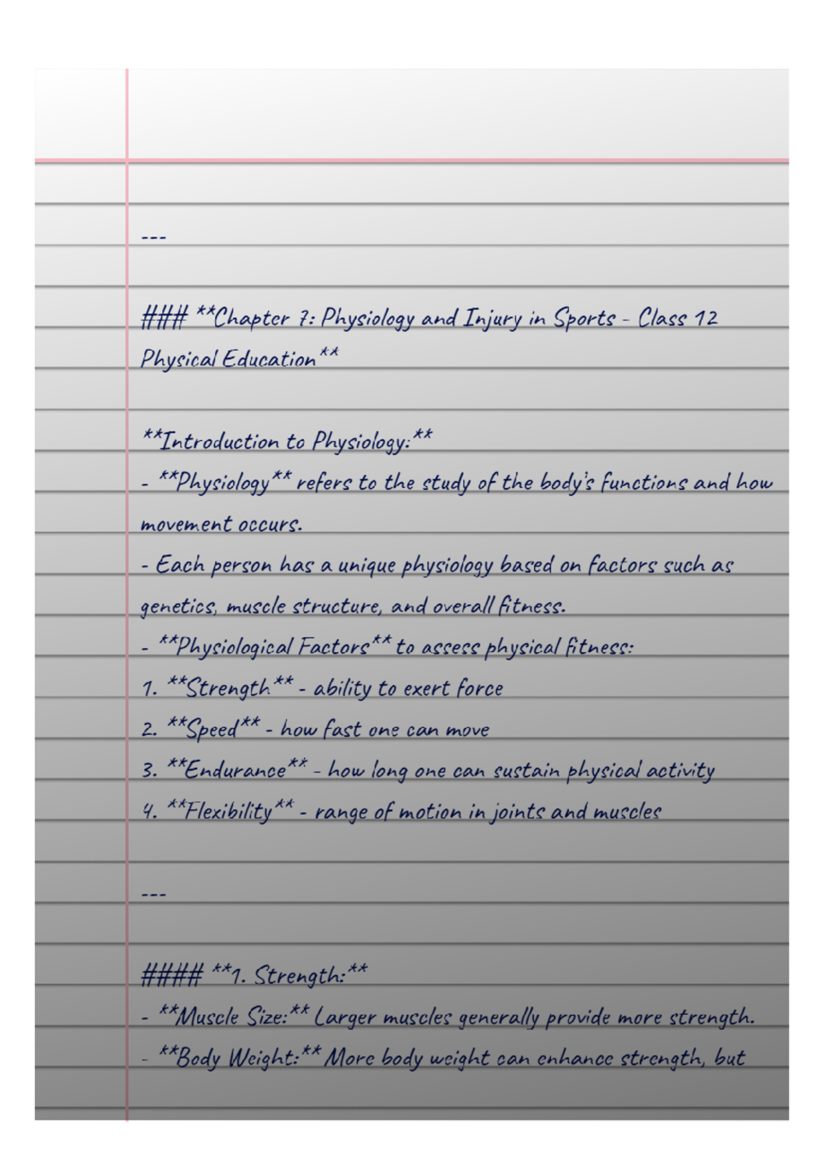 Chap 7: Physiology and Injury in Sports - Class 12 Notes - Studocu