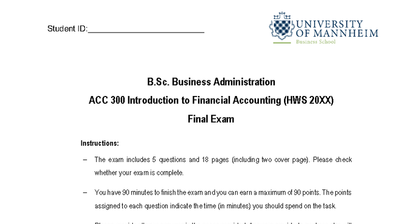 ACC 300 Introduction to Financial Accounting Mock Exam Questions ...