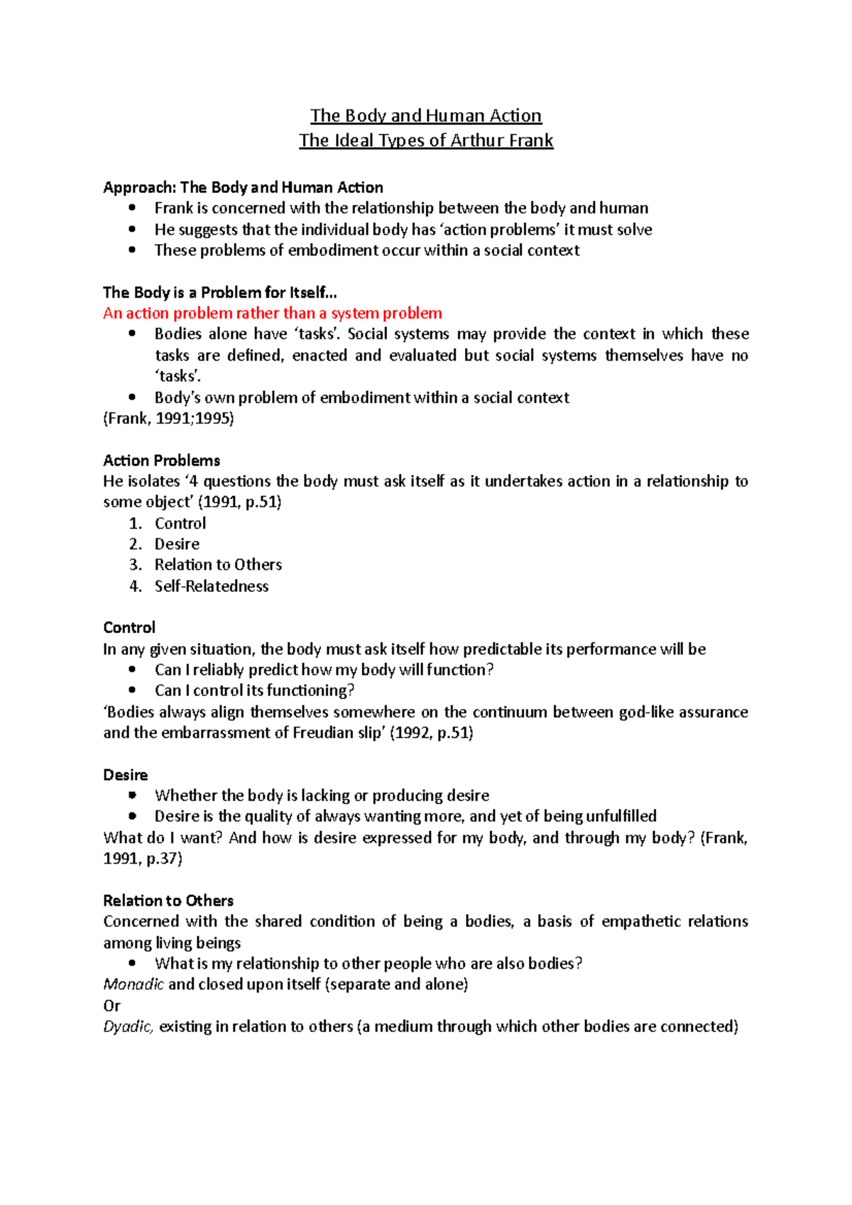 The Ideal Types of Arthur Frank - The Body and Human Action The Ideal ...