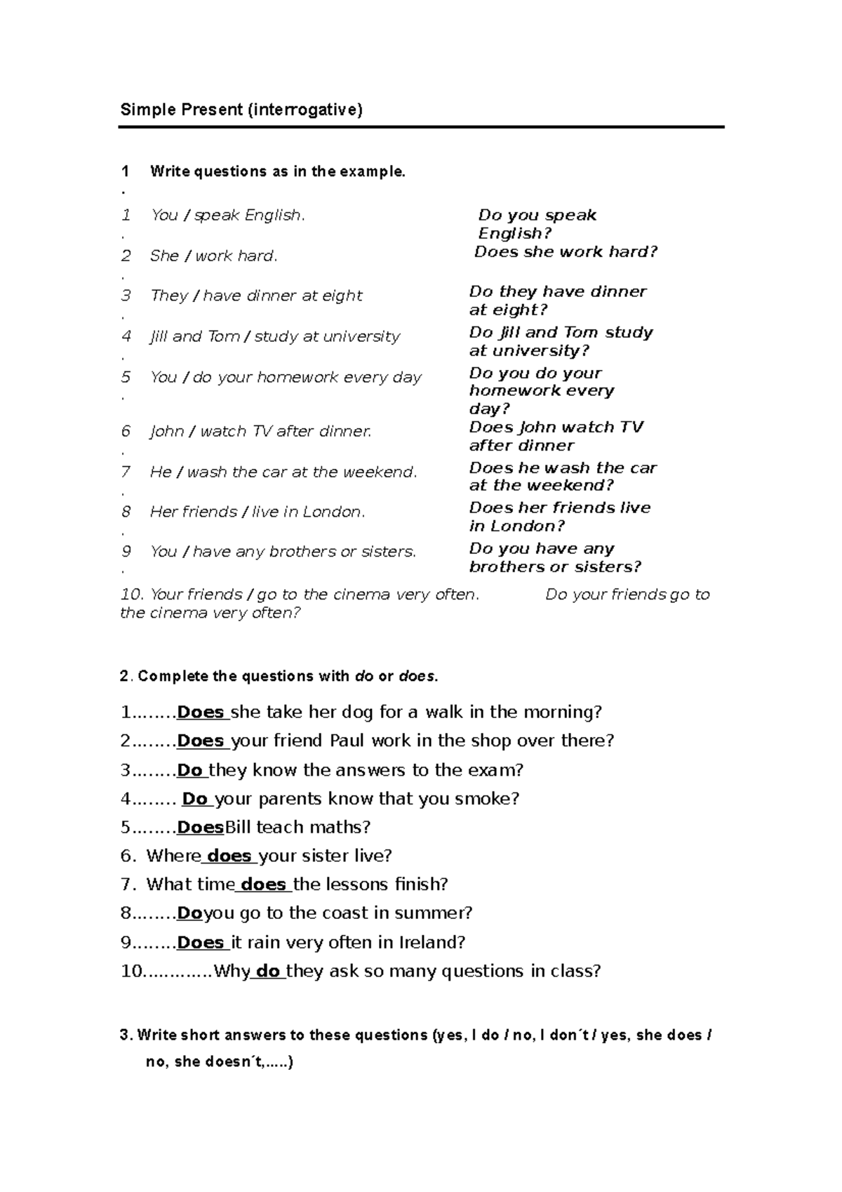 DO-DOES Questions: Interrogative Structure Practice - Studocu