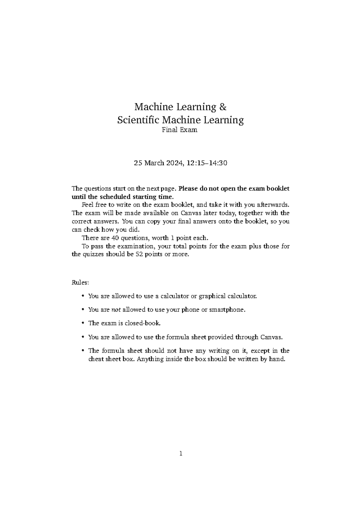 Machine Learning MLE 2024: Final Exam Overview & Rules - Studeersnel