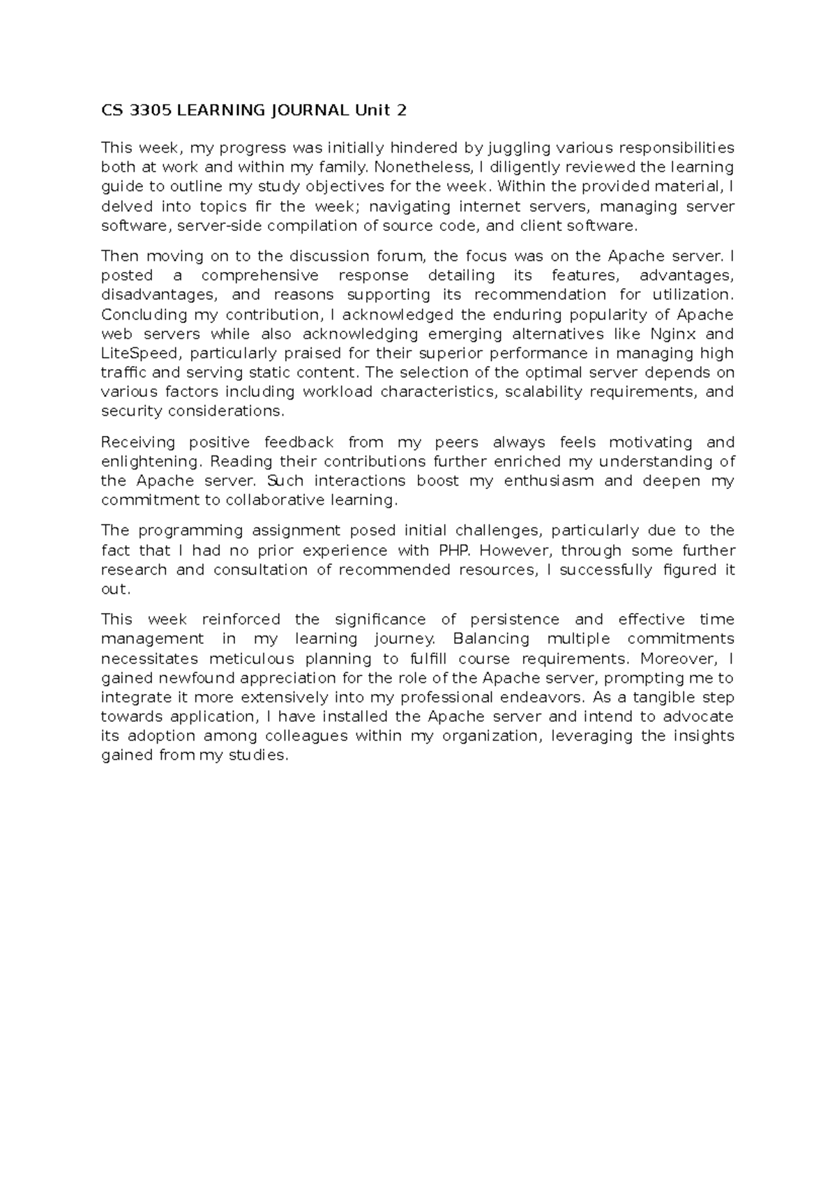 CS 3305-01 Learning Journal Unit 2 - CS 3305 LEARNING JOURNAL Unit 2 ...