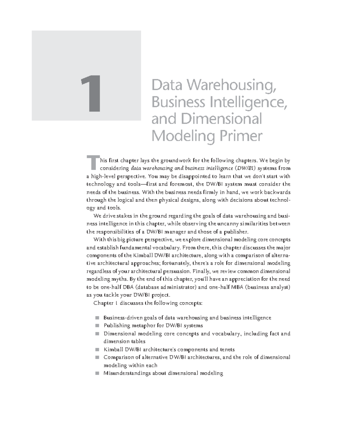 Kimball DW/BI Toolkit: Overview of Chapters 1 and 2 Insights - Studocu
