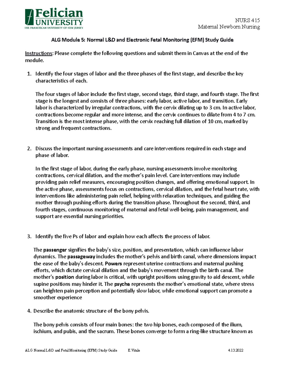 Active Learning Guide - Module 5 - Maternal Newborn Nursing ALG Module ...