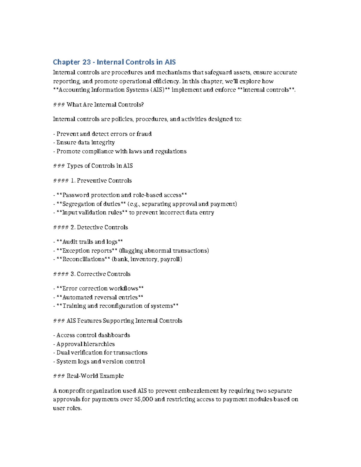 Chapter 23: Internal Controls in AIS - Safeguarding Assets and Data ...