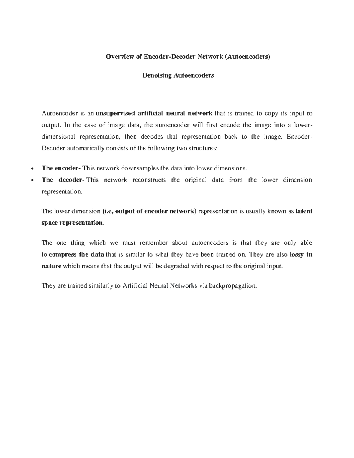 Denoising Autoencoders: Overview and Implementation Guide (CS101) - Studocu