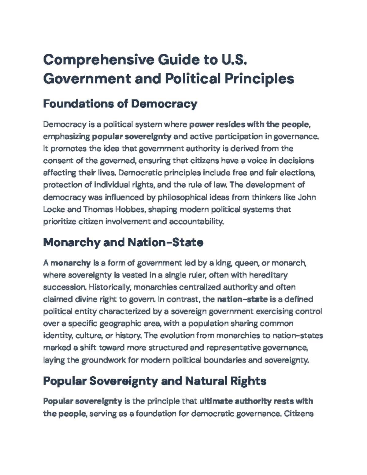 Comprehensive Guide to U.S. Government Principles and Structures - Studocu