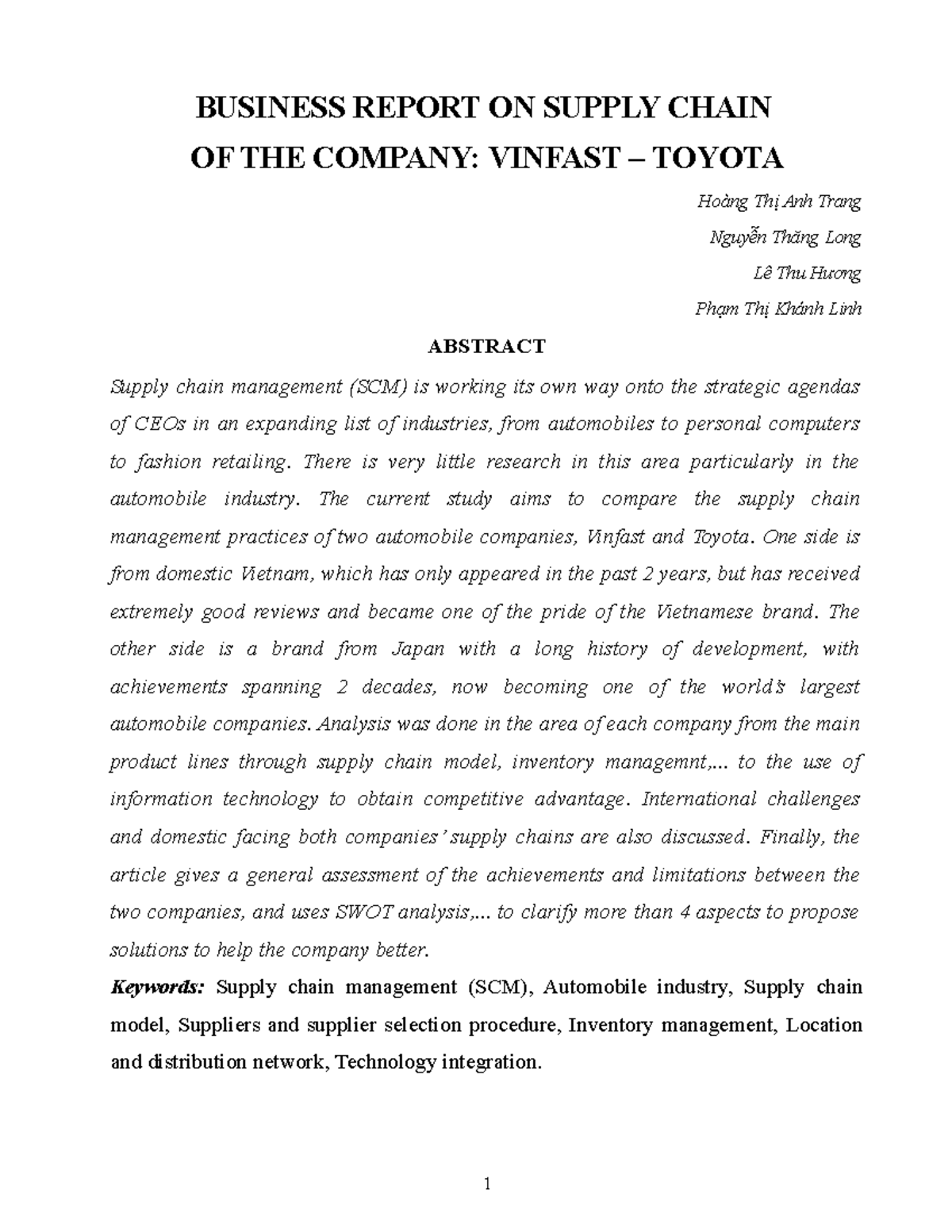 Business Report ON Supply Chain - BUSINESS REPORT ON SUPPLY CHAIN OF ...