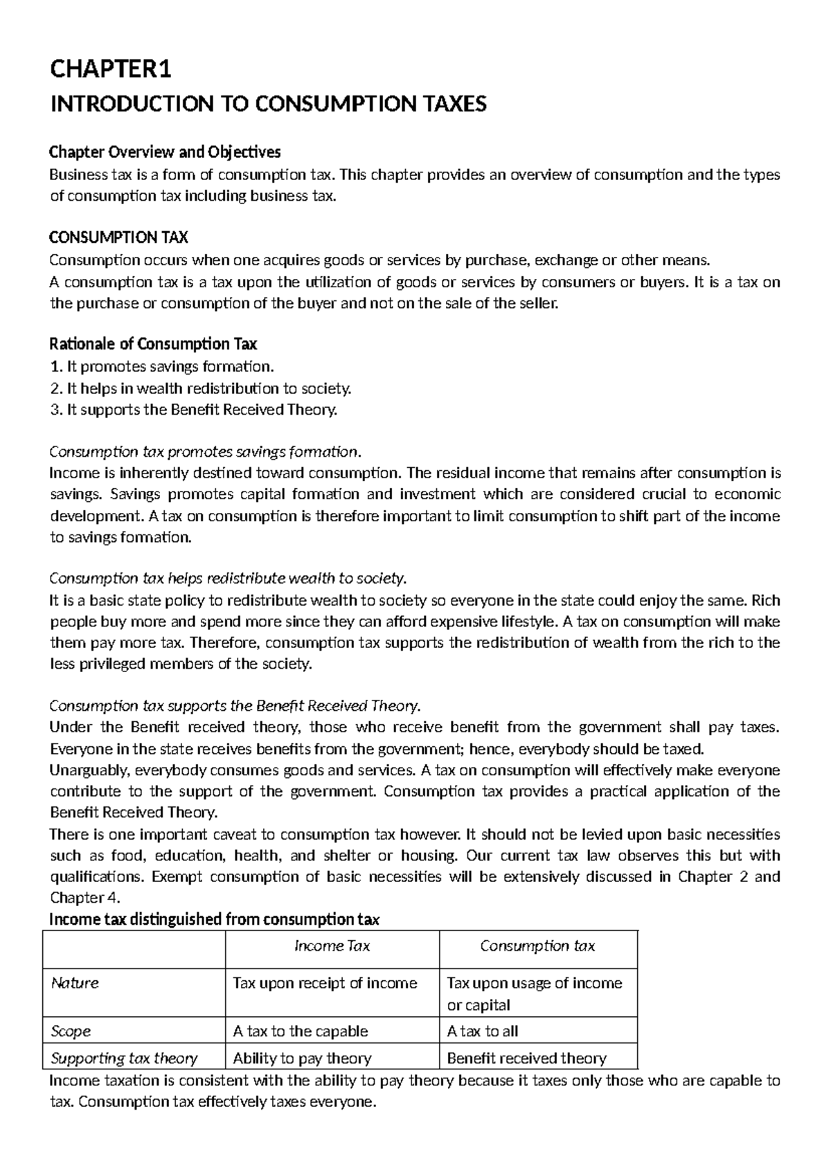Tax 2 - Chapter 1: Introduction to Consumption Taxes Overview - Studocu