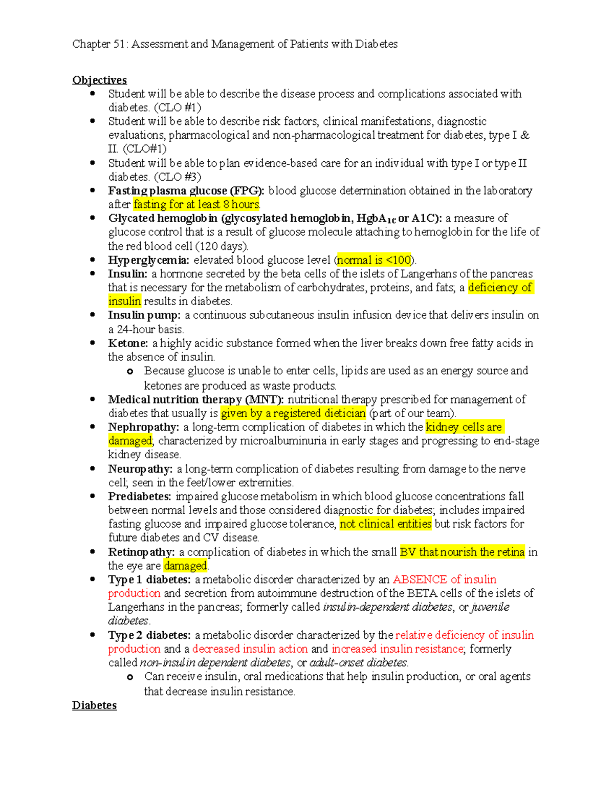 Assessment and Management of Patients With Diabetes - Objectives ...
