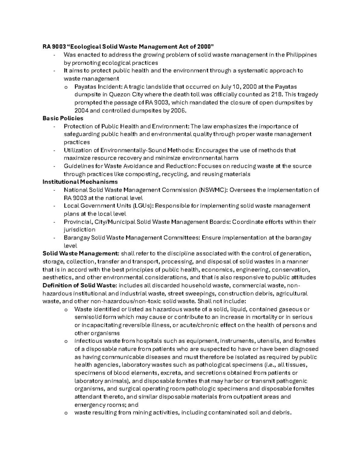 RA 9003 - Comprehensive Overview of the Ecological Solid Waste ...