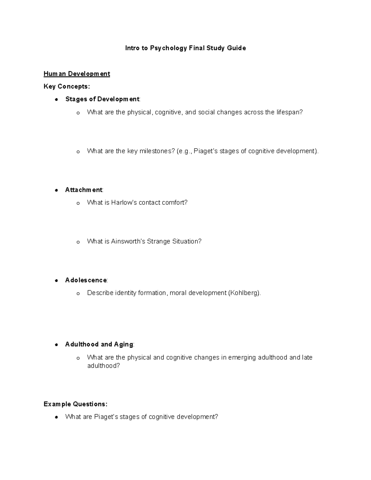 PSY 101: Intro to Psychology Final Study Guide on Key Concepts - Studocu