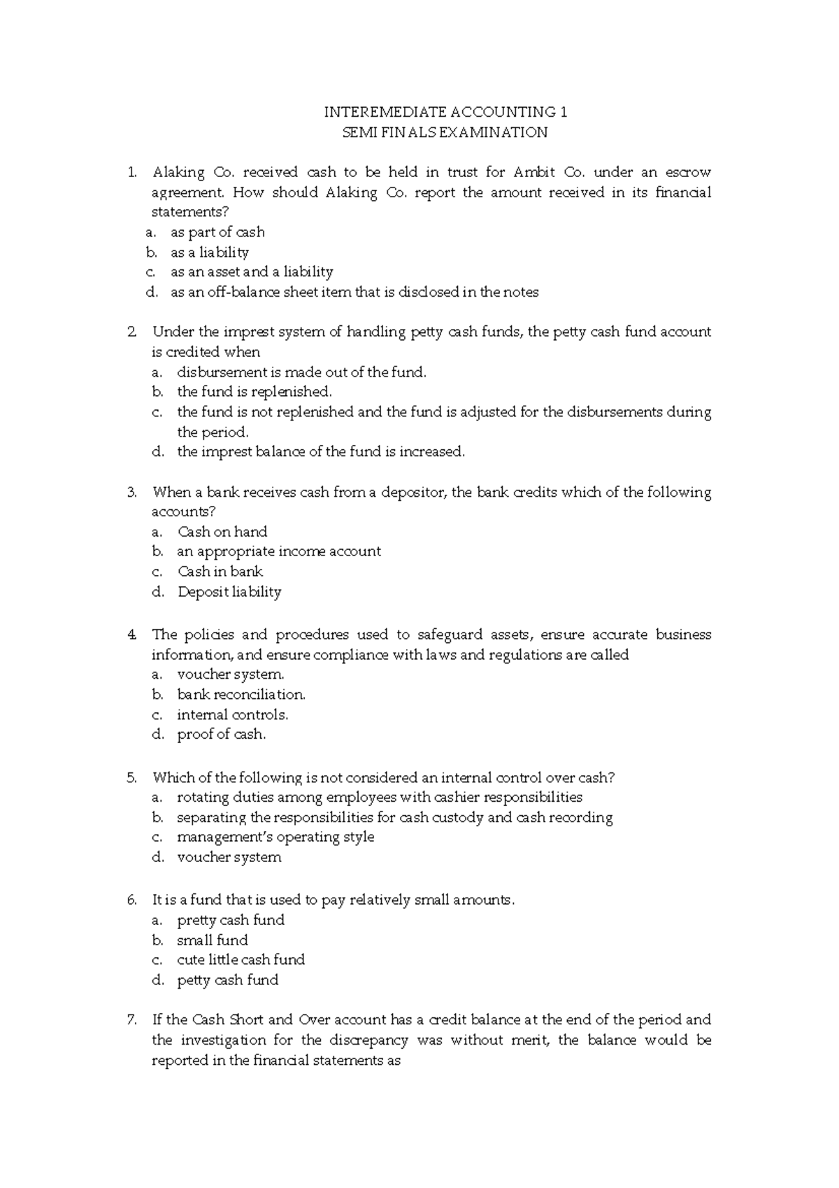 Semis-IA1 - Financial Statements for Intermediate Accounting I - Studocu