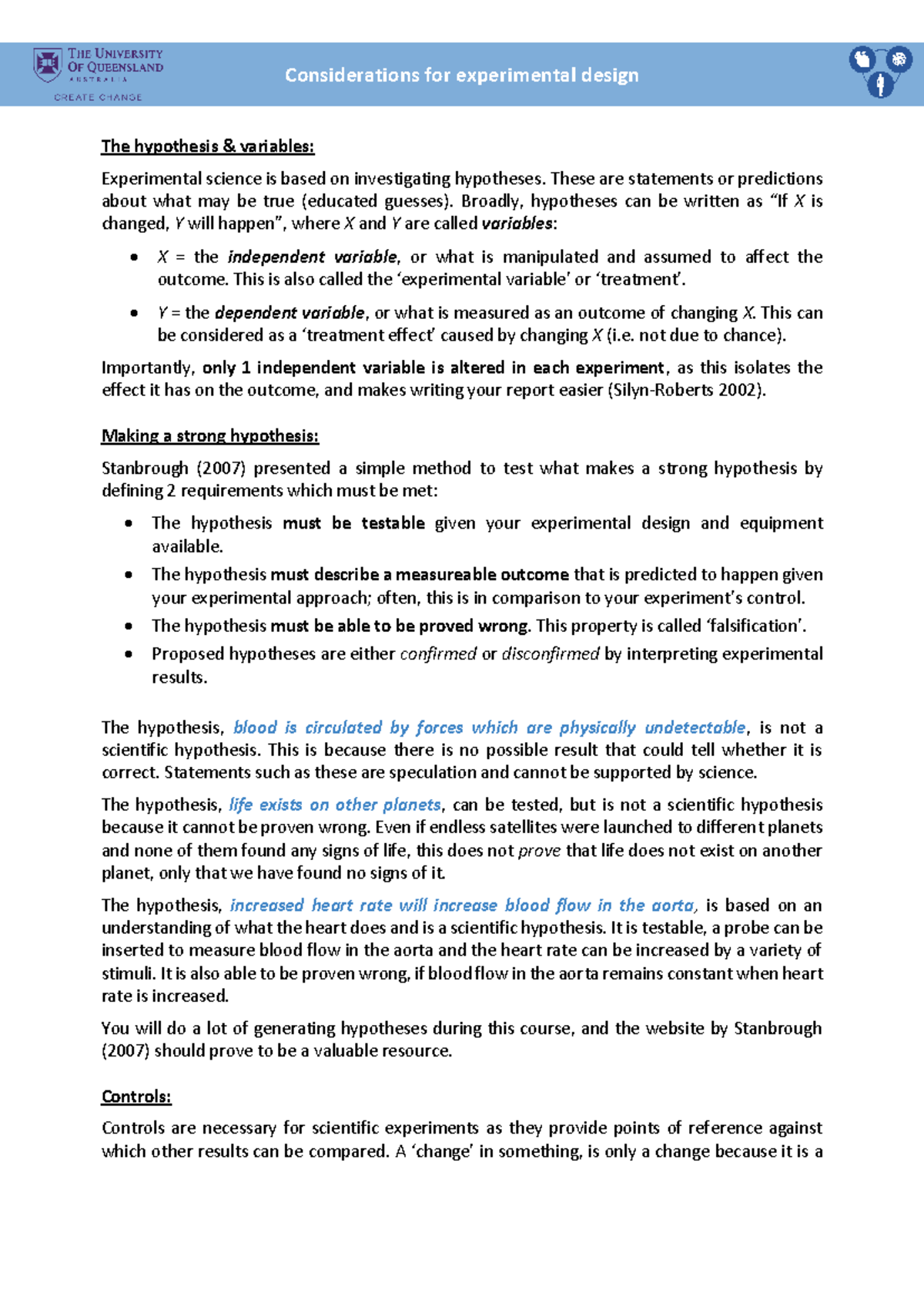 Guide to Scientific Hypotheses Variables and Controls - Warning: TT ...