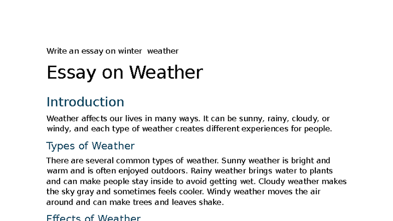 N5 - Essay on Winter Weather: Effects and Experiences - Studocu