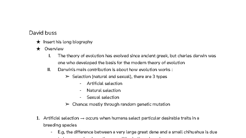 David Buss: Evolutionary Theory Overview (KEPRIB) - Studocu