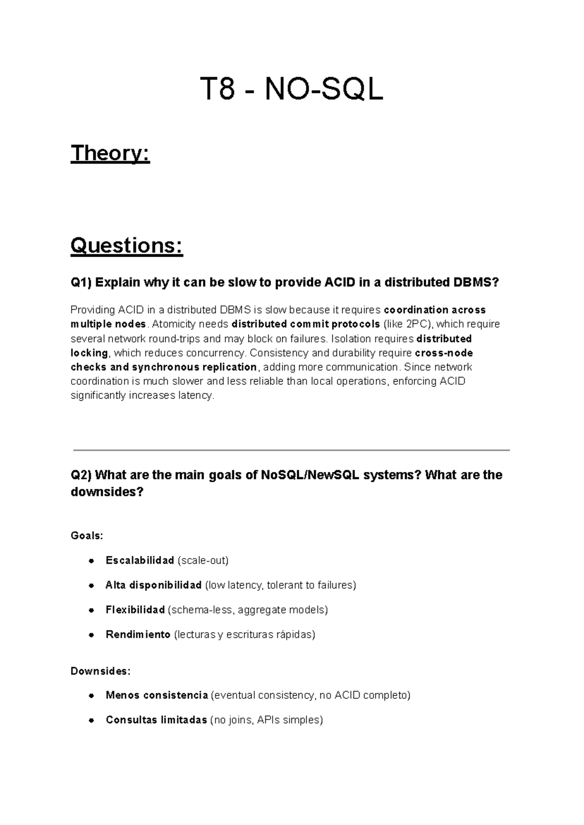 T8 NO-SQL: Understanding ACID, CAP Theorem, and Vector Clocks - Studocu