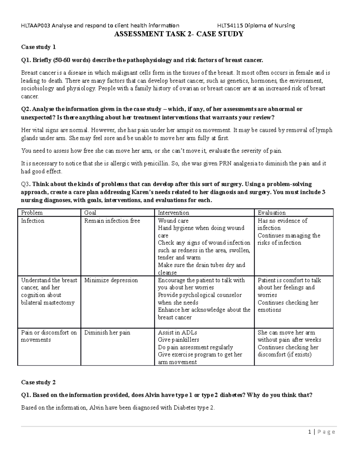 HLTAAP003 Analyse and respond to health information - Case study - HLTAAP003 Analyse and respond ...
