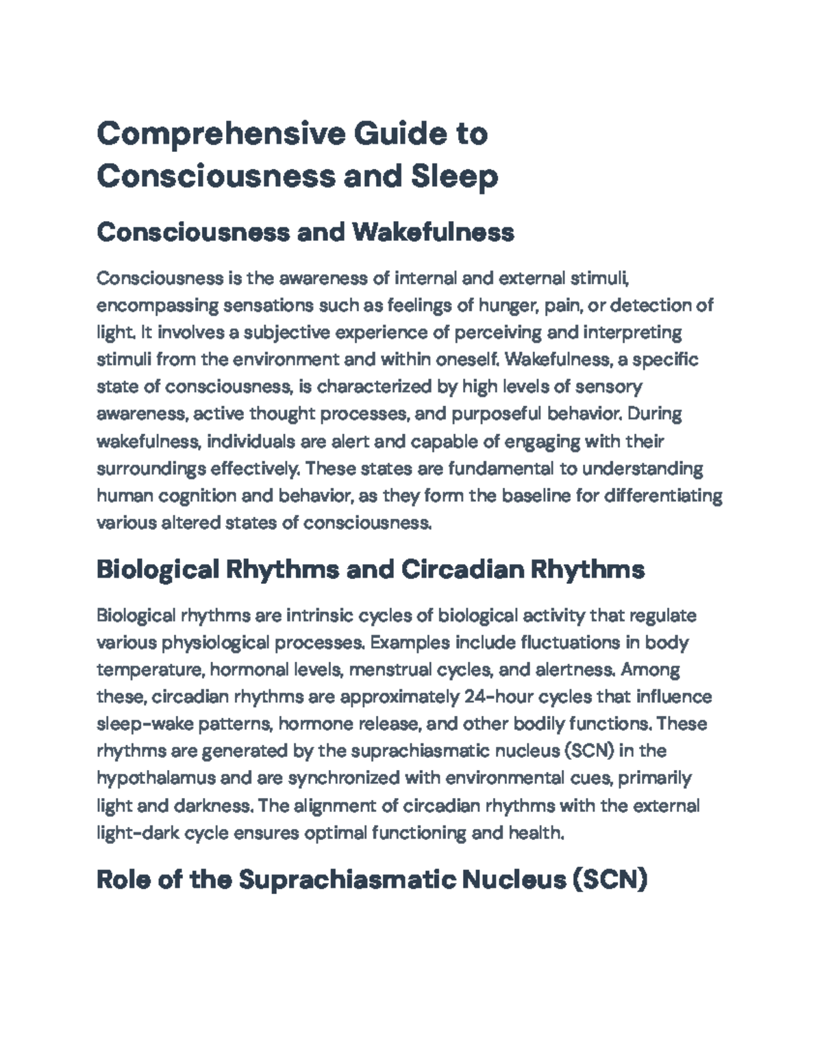 Comprehensive Study on Consciousness, Sleep, and Disorders (PSY 101 ...
