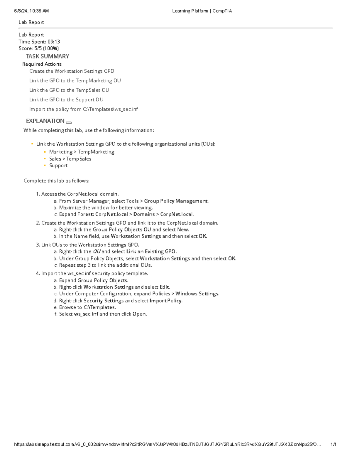 6.1.8 - Lab Report on Creating and Linking GPOs in Simulation - Studocu