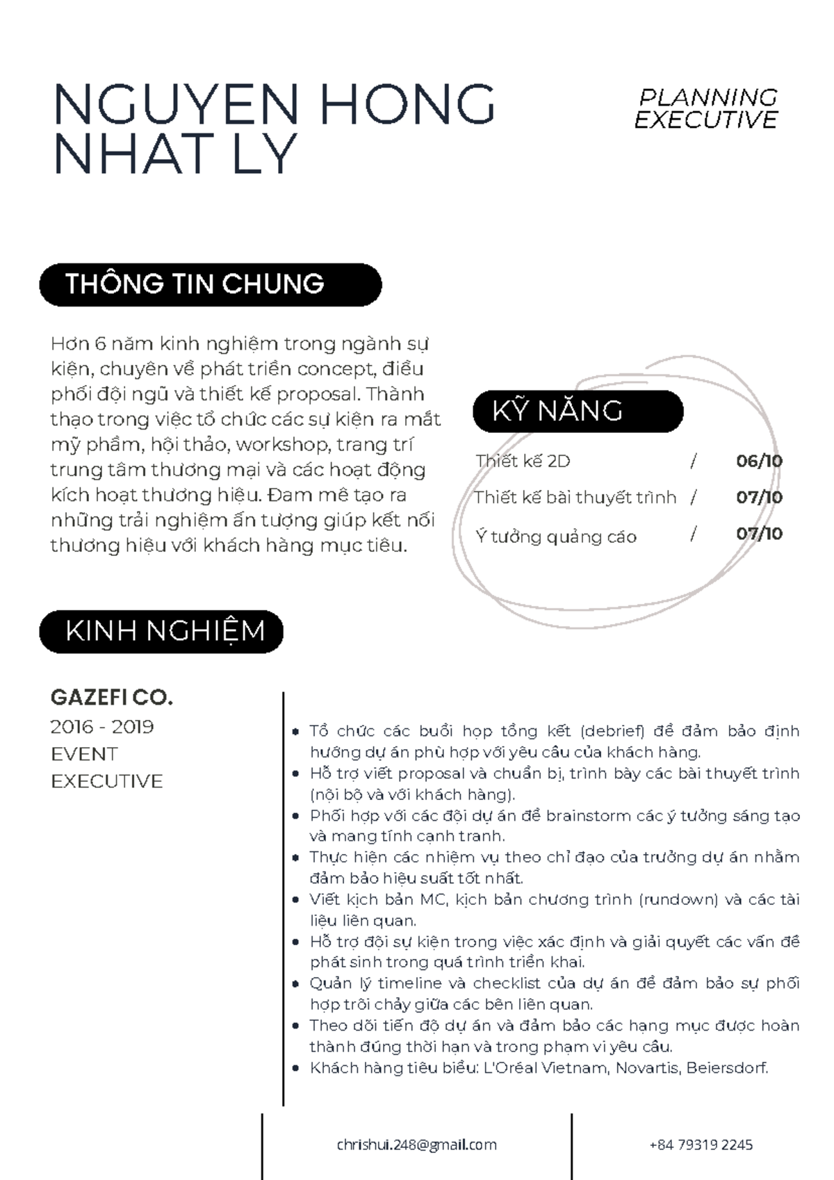 CV Nguyen HONG NHAT LY - Event Executive Profile - Studocu