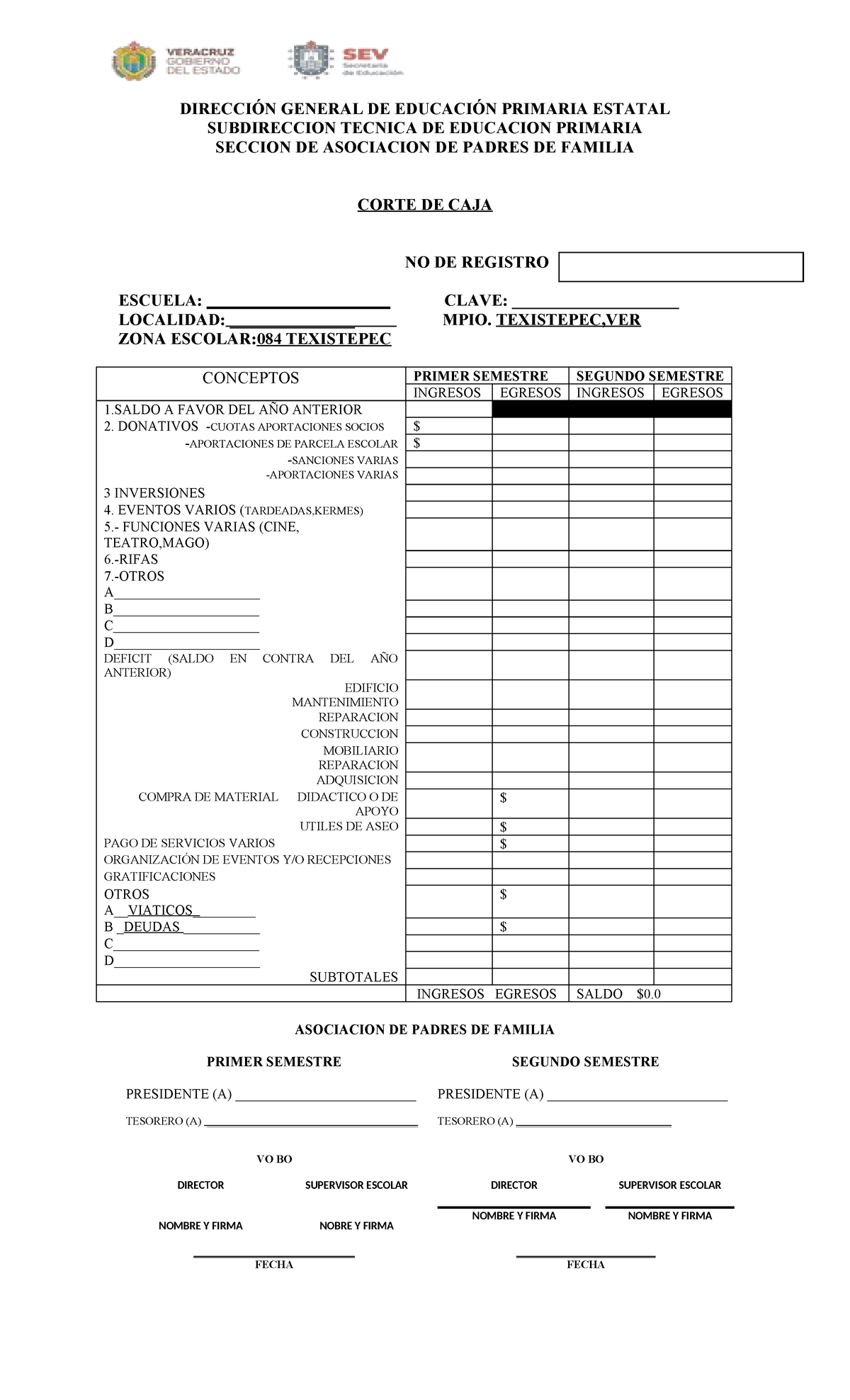 Corte de Caja APF 2023-24 para Educación Primaria en Texistepec - Studocu