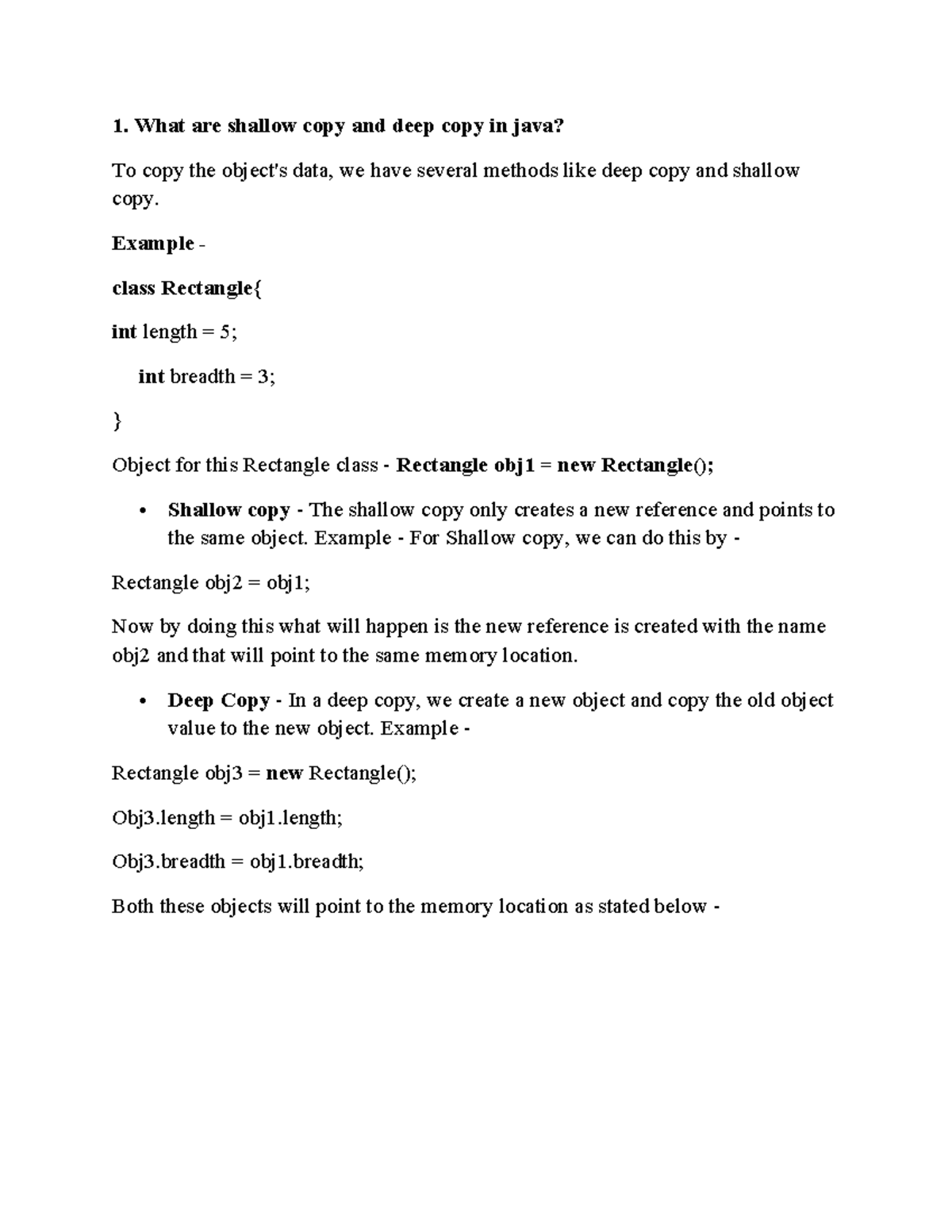 Advanced Java Concepts: Shallow vs Deep Copy & Garbage Collection - Studocu