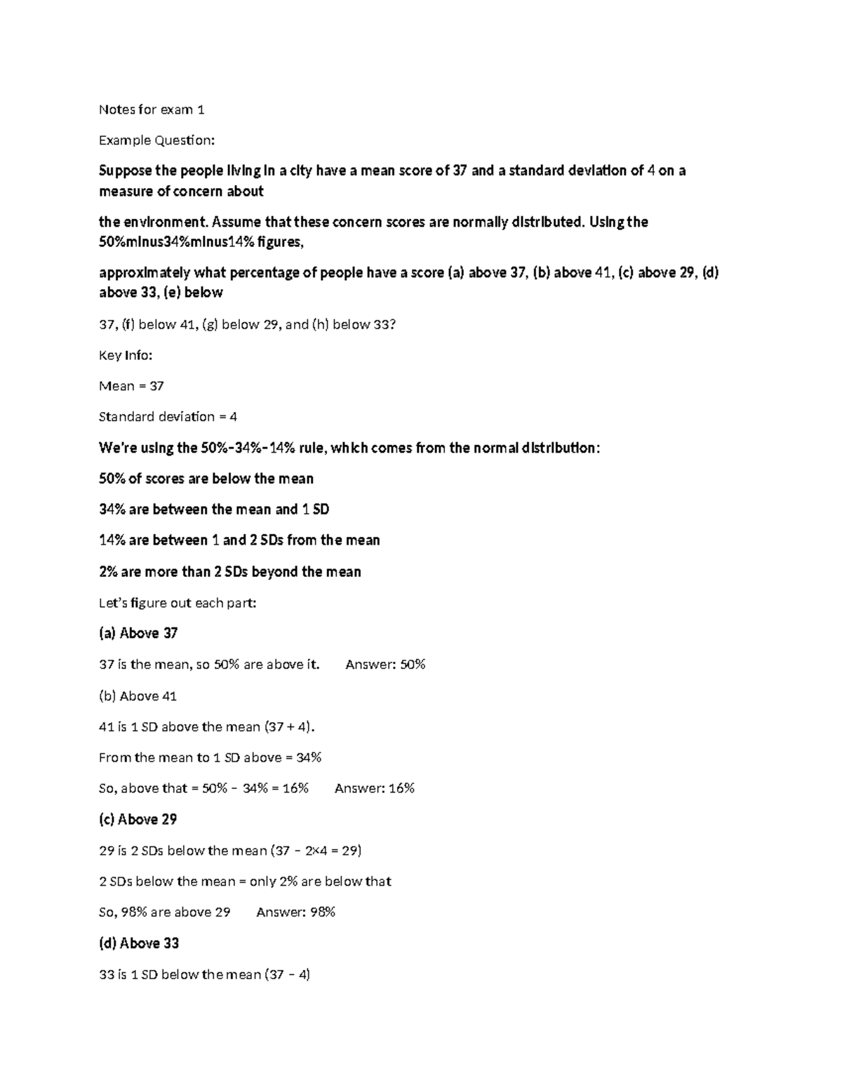 Exam 1 Notes: Normal Distribution & Z-Scores Analysis - Studocu